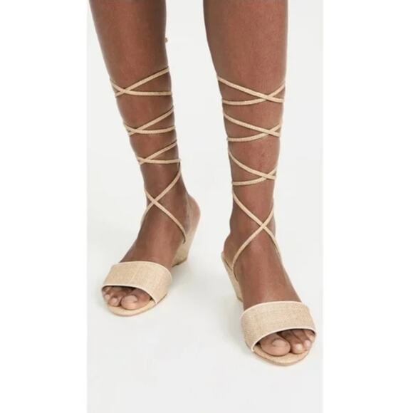 cult gaia | Shoes | Cult Gaia Mirai Laceup Beige Raffia Wedge Sandals ...
